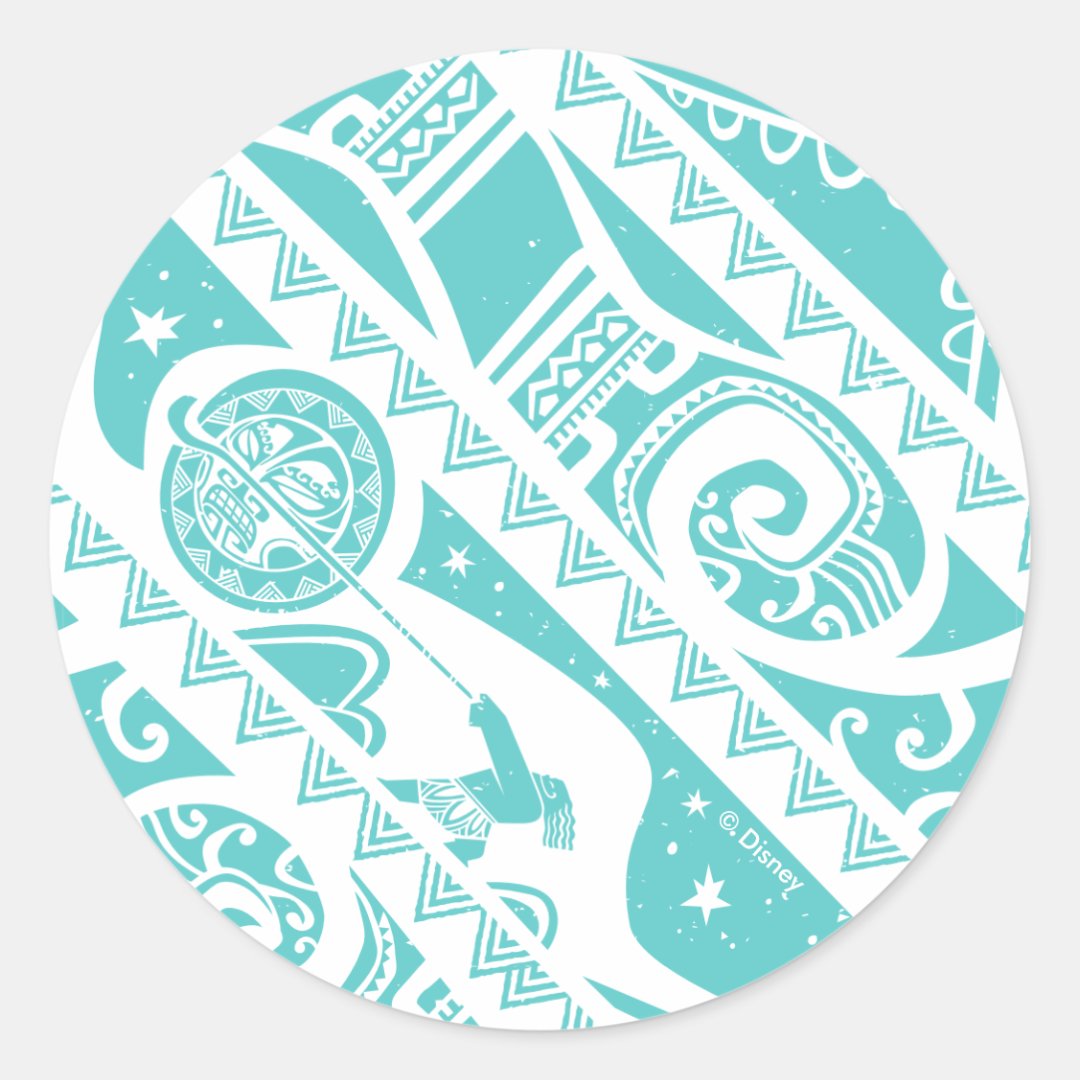 Moana | Teal Tribal Pattern Classic Round Sticker | Zazzle