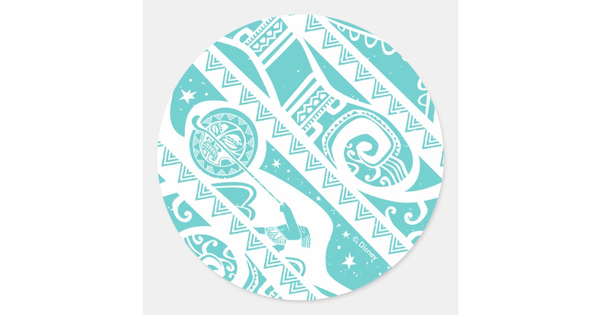 Moana | Teal Tribal Pattern Classic Round Sticker | Zazzle