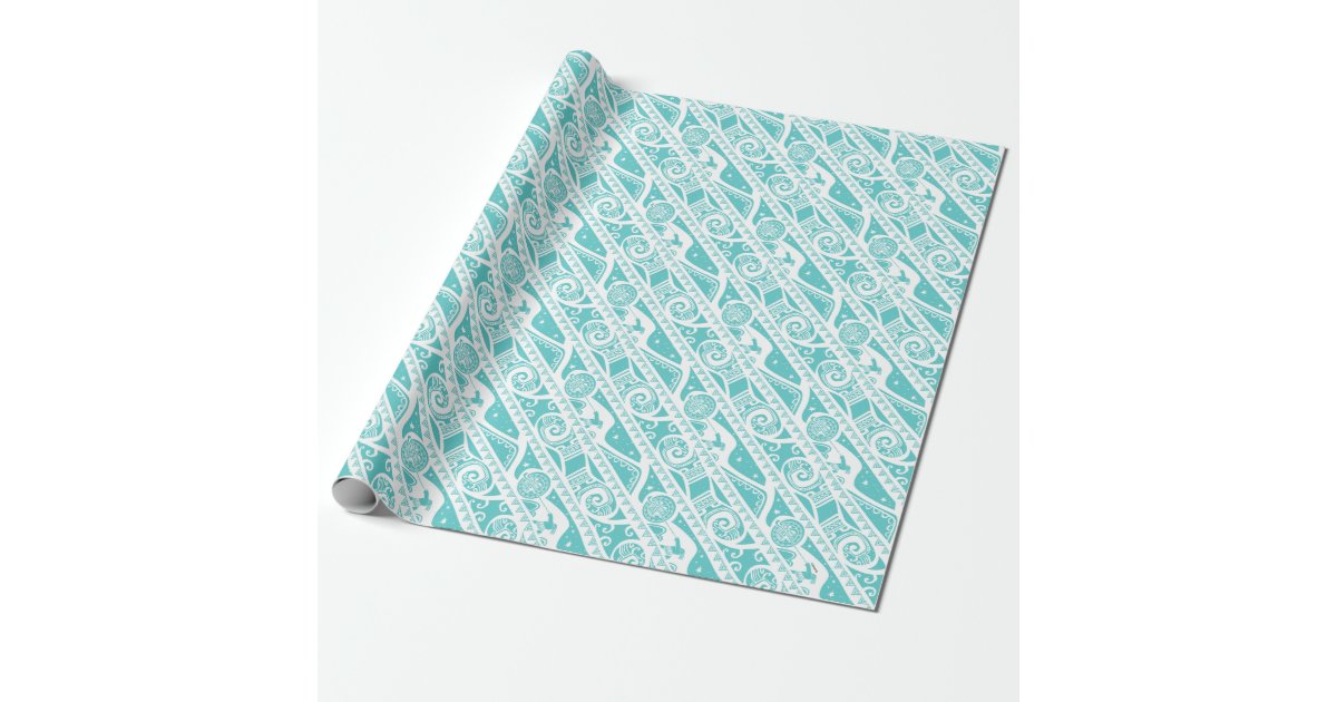 Moana | Teal Tribal Pattern Wrapping Paper | Zazzle