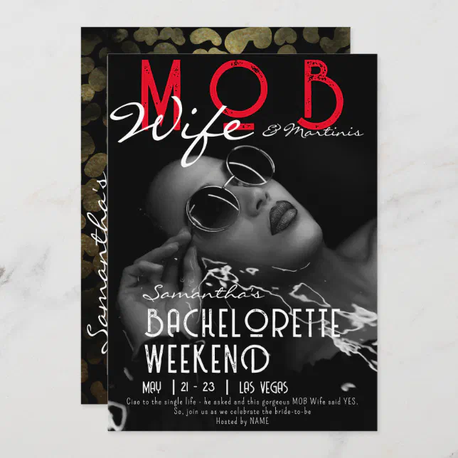 Mob Wife & Martinis Black Bach Bachelorette Party Invitation | Zazzle