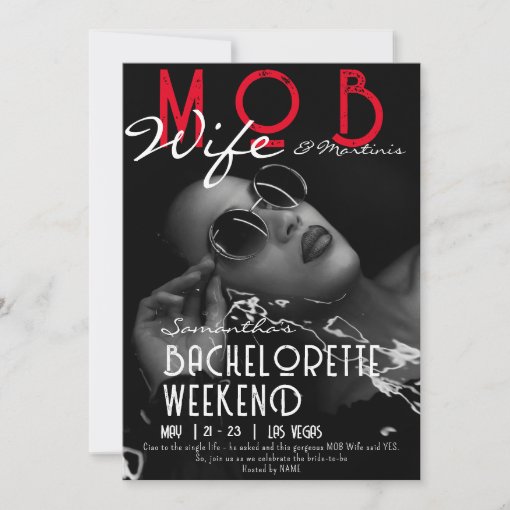 Mob Wife & Martinis Black Bach Bachelorette Party Invitation | Zazzle