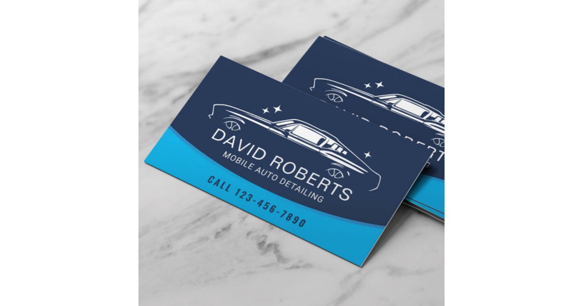 Mobile Auto Detailing Sparkling Car Wash Blue Business Card | Zazzle