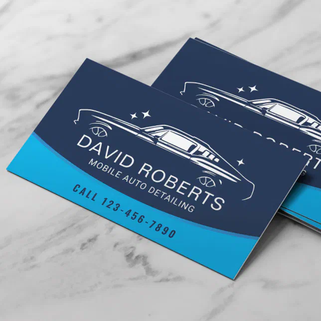 Mobile Auto Detailing Sparkling Car Wash Blue Business Card | Zazzle