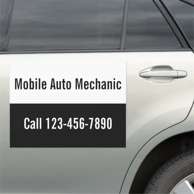 Mobile Auto Mechanic Black and White Promotional Car Magnet | Zazzle