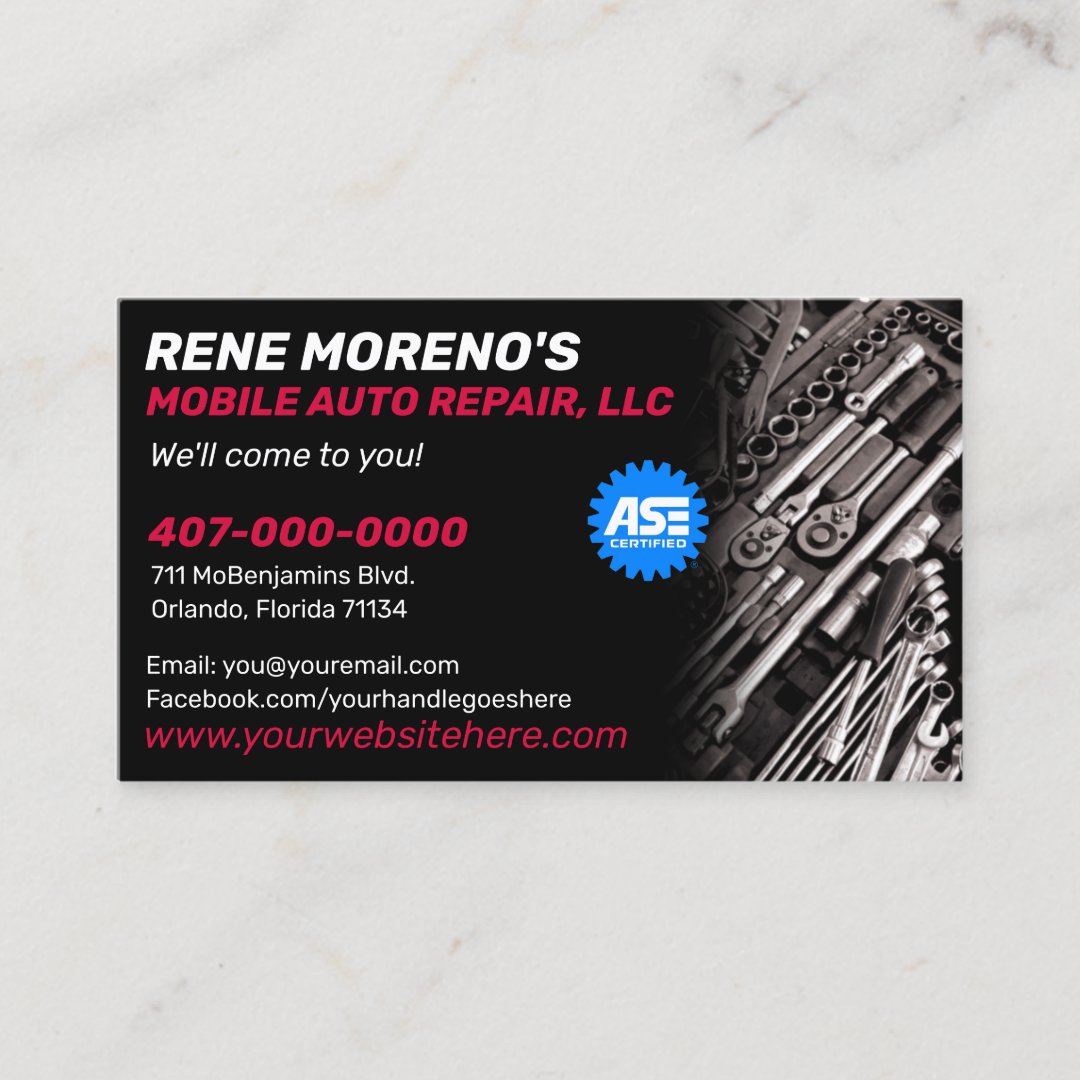 Mobile Automobile Car Repair Mechanic 2 Sided Business Card | Zazzle