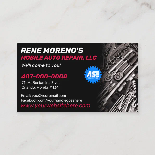 Mobile Automobile Car Repair Mechanic 2 Sided Business Card | Zazzle