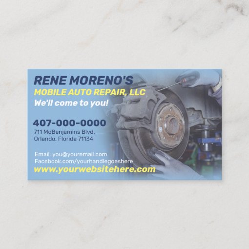 Mobile Automobile Car Repair Mechanic 2 Sided Business Card | Zazzle