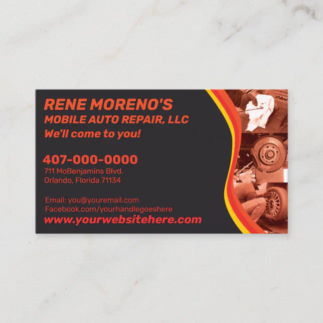 Mobile Automobile Car Repair Mechanic 2 Sided Business Card | Zazzle