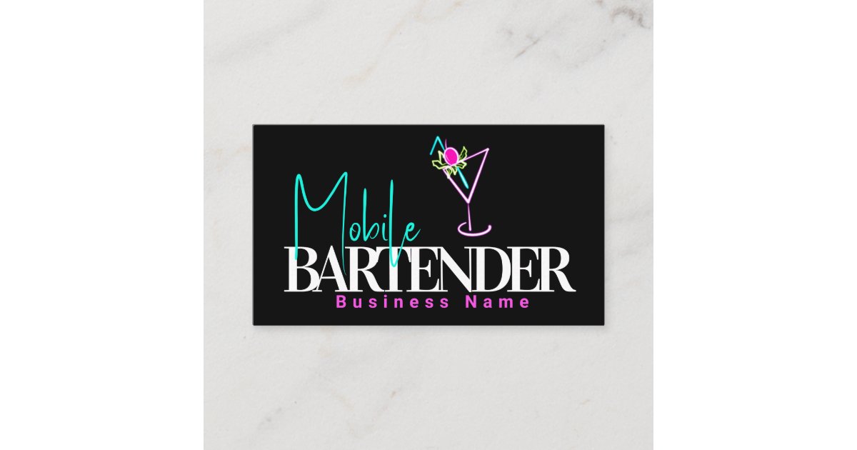 Mobile Bartender Club Bar Neon Drinks B Business Card | Zazzle