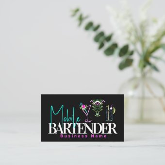 Mobile Bartender Club Bar Neon Drinks Business Card | Zazzle