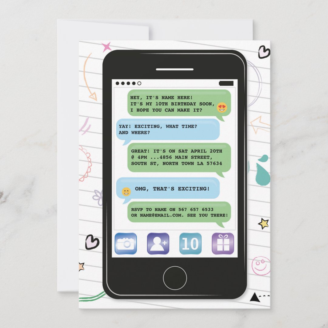 Mobile birthday Phone Cell Convo Chat Texting Invitation | Zazzle