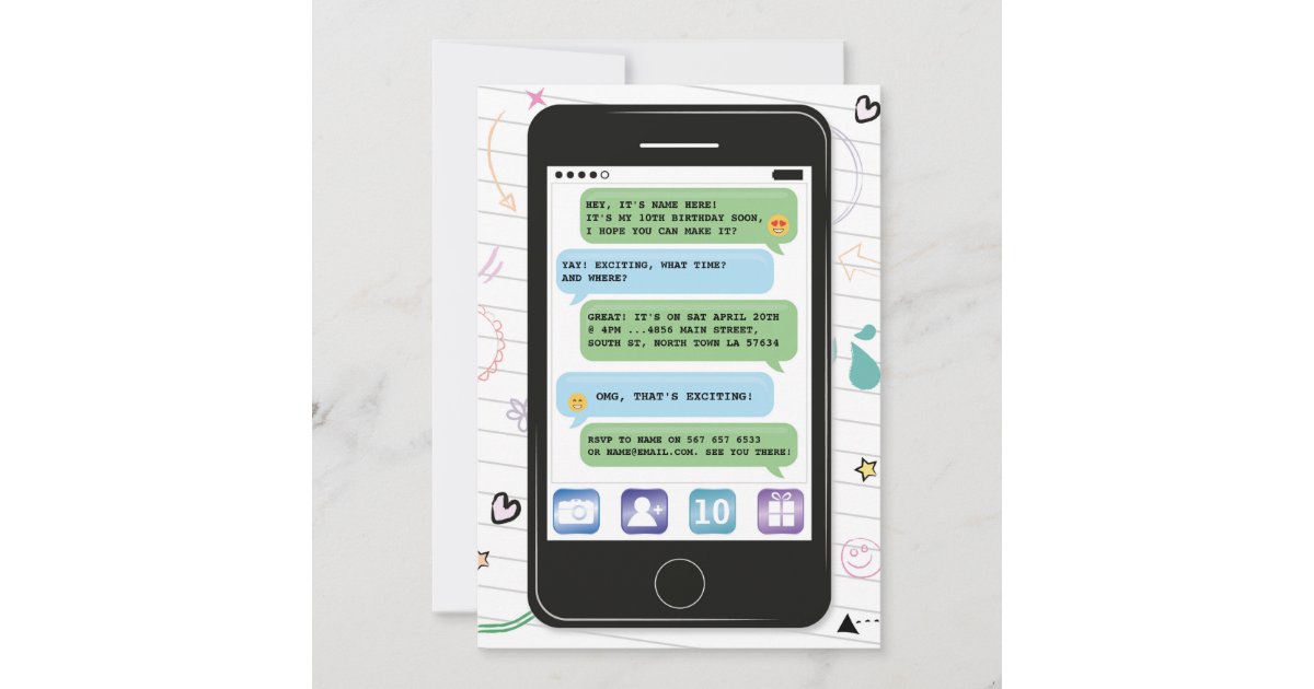Mobile birthday Phone Cell Convo Chat Texting Invitation | Zazzle