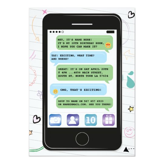 Mobile birthday Phone Cell Convo Chat Texting Invitation | Zazzle.com