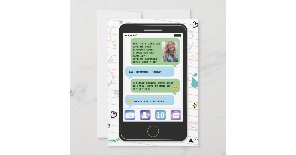 Mobile birthday Phone Cell Photo Chat Texting Invitation | Zazzle