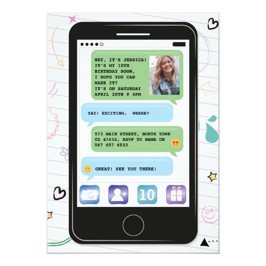 Mobile birthday Phone Cell Photo Chat Texting Invitation | Zazzle.com