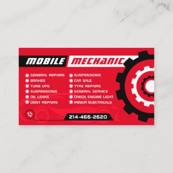 Mobile Mechanic, Auto Repair, Car Repair, Editable Business Card | Zazzle
