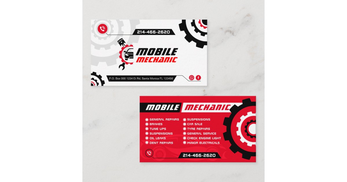 Mobile Mechanic, Auto Repair, Car Repair, Editable Business Card | Zazzle