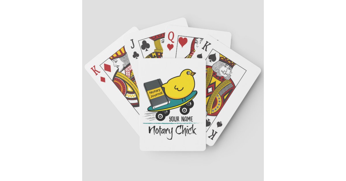 Mobile Notary Chick on Skateboard Customized Name Poker Cards | Zazzle