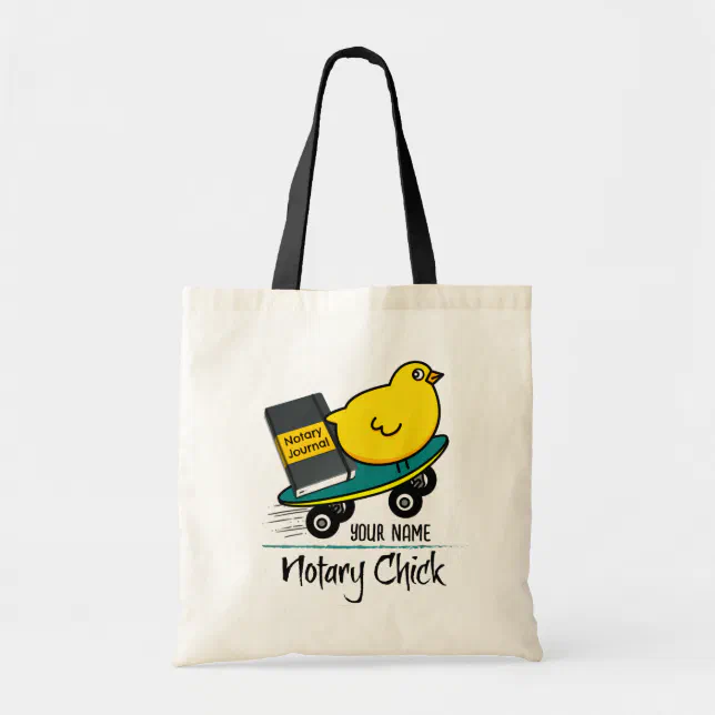Mobile Notary Chick on Skateboard Customized Name Tote Bag | Zazzle