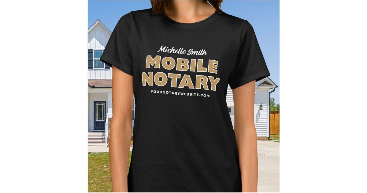 Mobile Notary Gold Black Personalized Name T-Shirt | Zazzle