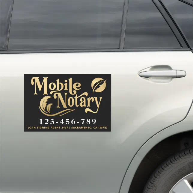 Mobile Notary Gold & Black Typography Car Magnet | Zazzle