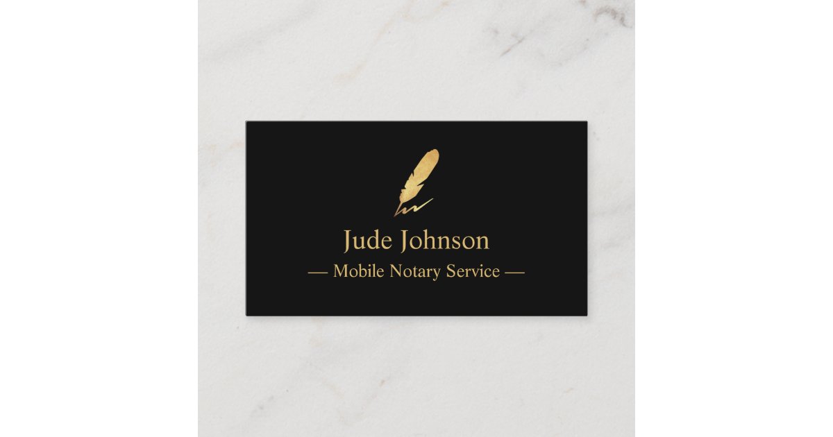 Mobile Notary Gold Feather Logo Business Card | Zazzle
