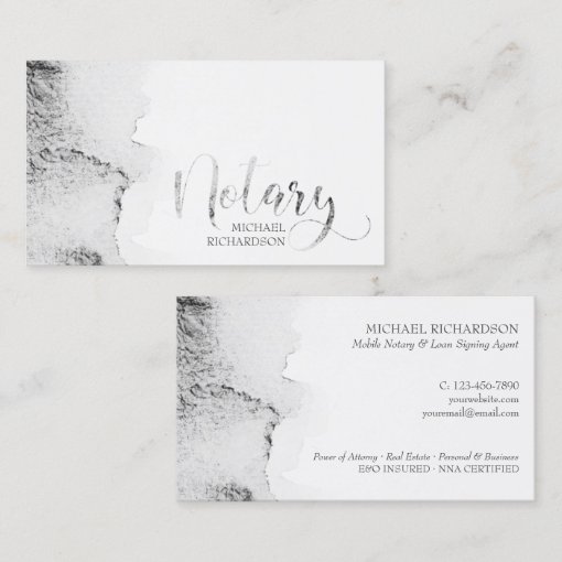 Mobile Notary Grey Watercolor Calligraphy Business Card | Zazzle
