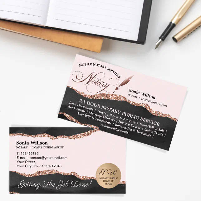 Mobile Notary & Loan Signing Agent Black Agate Business Card | Zazzle