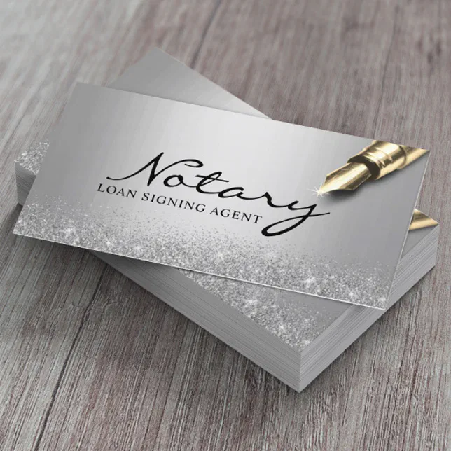 Mobile Notary Loan Signing Agent Modern Silver Business Card | Zazzle