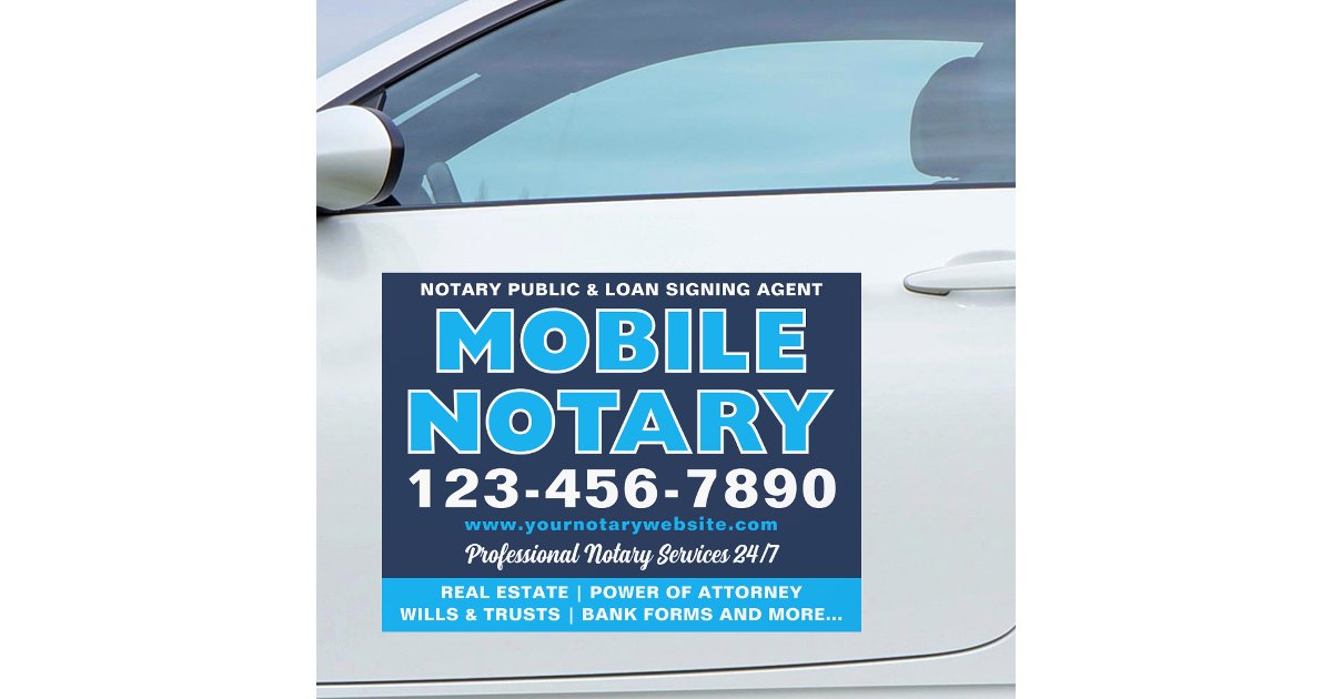 Mobile Notary Loan Signing Agent Name Navy Blue Car Magnet | Zazzle