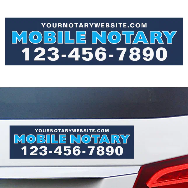 Mobile Notary Navy Blue Personalized Bumper Car Magnet | Zazzle