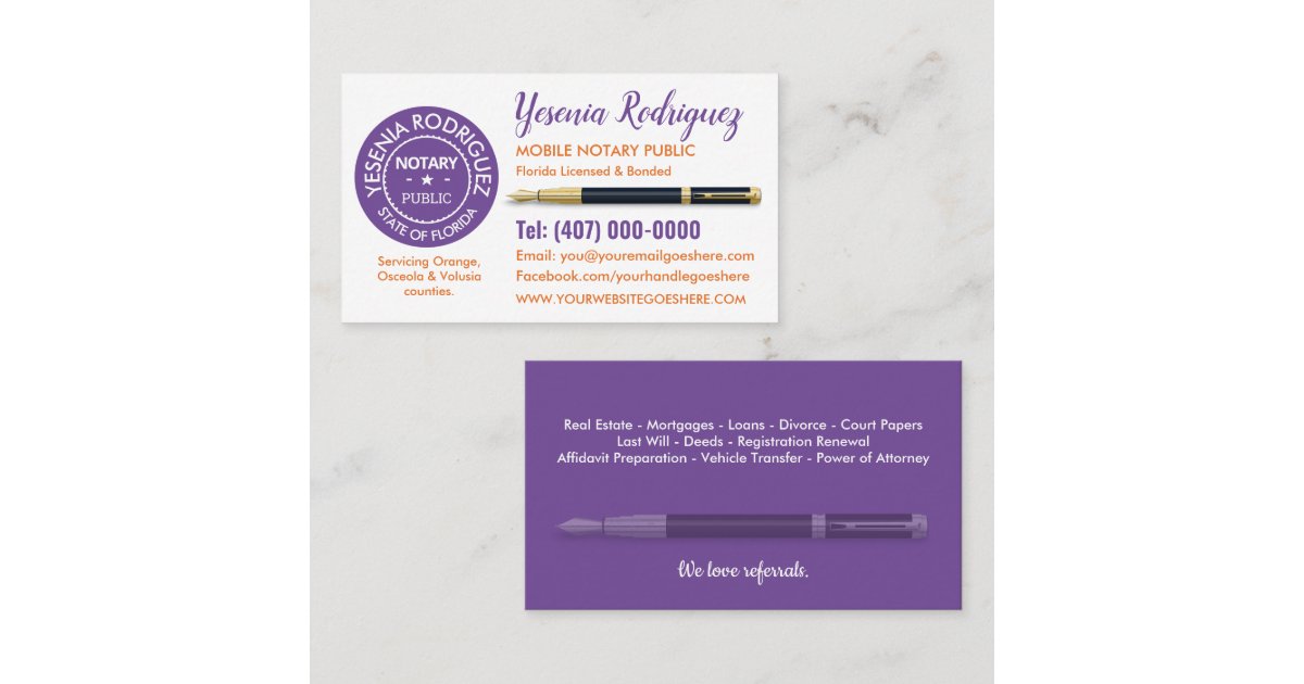 Mobile Notary Public Business Card | Zazzle