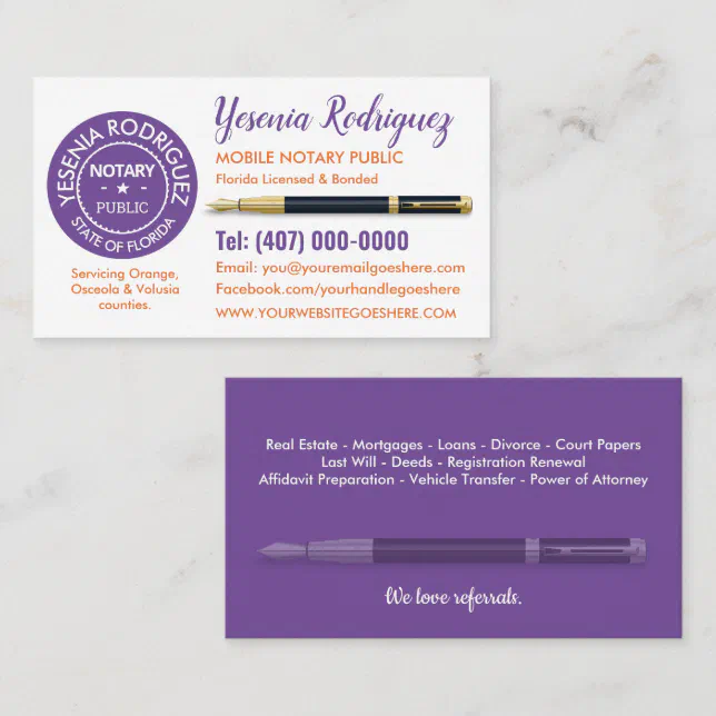 Mobile Notary Public Business Card | Zazzle