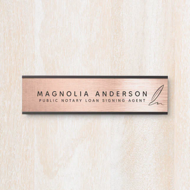 Mobile Notary Quill Rose Gold Brushed Metal Door Sign | Zazzle