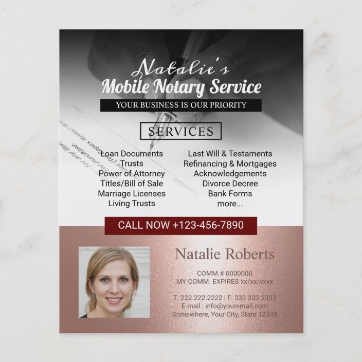 Mobile Notary Service Rose Gold Border Photo Flyer | Zazzle.com