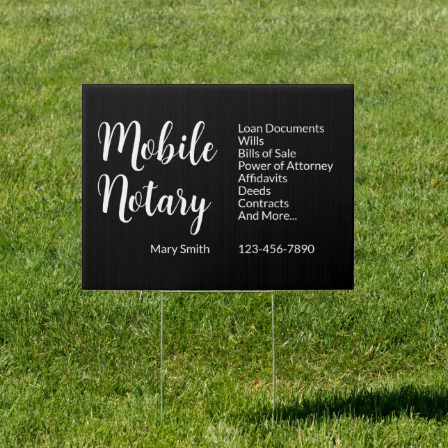 Mobile Notary Services Phone Number Black & White Sign | Zazzle