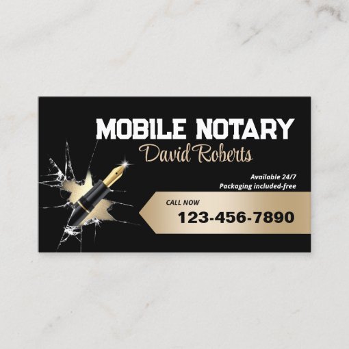 Mobile Notary Signing Agent Creative Pen Black Business Card | Zazzle