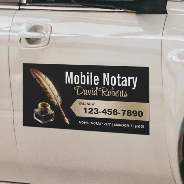Mobile Notary Signing Agent Gold Feather Pen Car Magnet | Zazzle