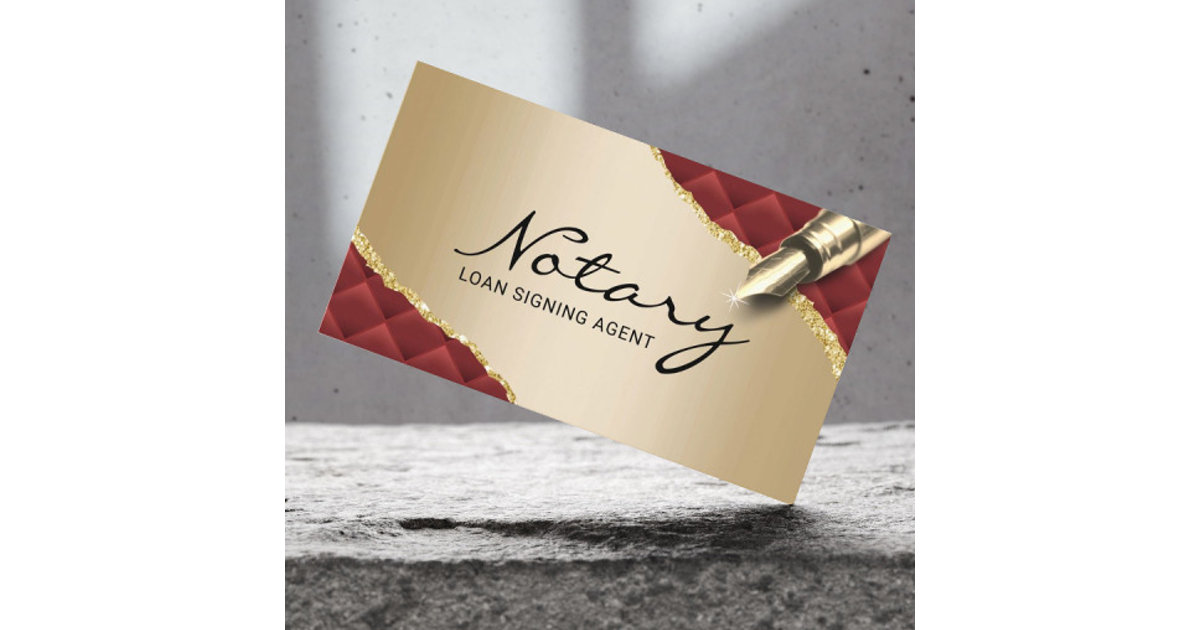 Mobile Notary Signing Agent Luxury Red & Gold Business Card | Zazzle