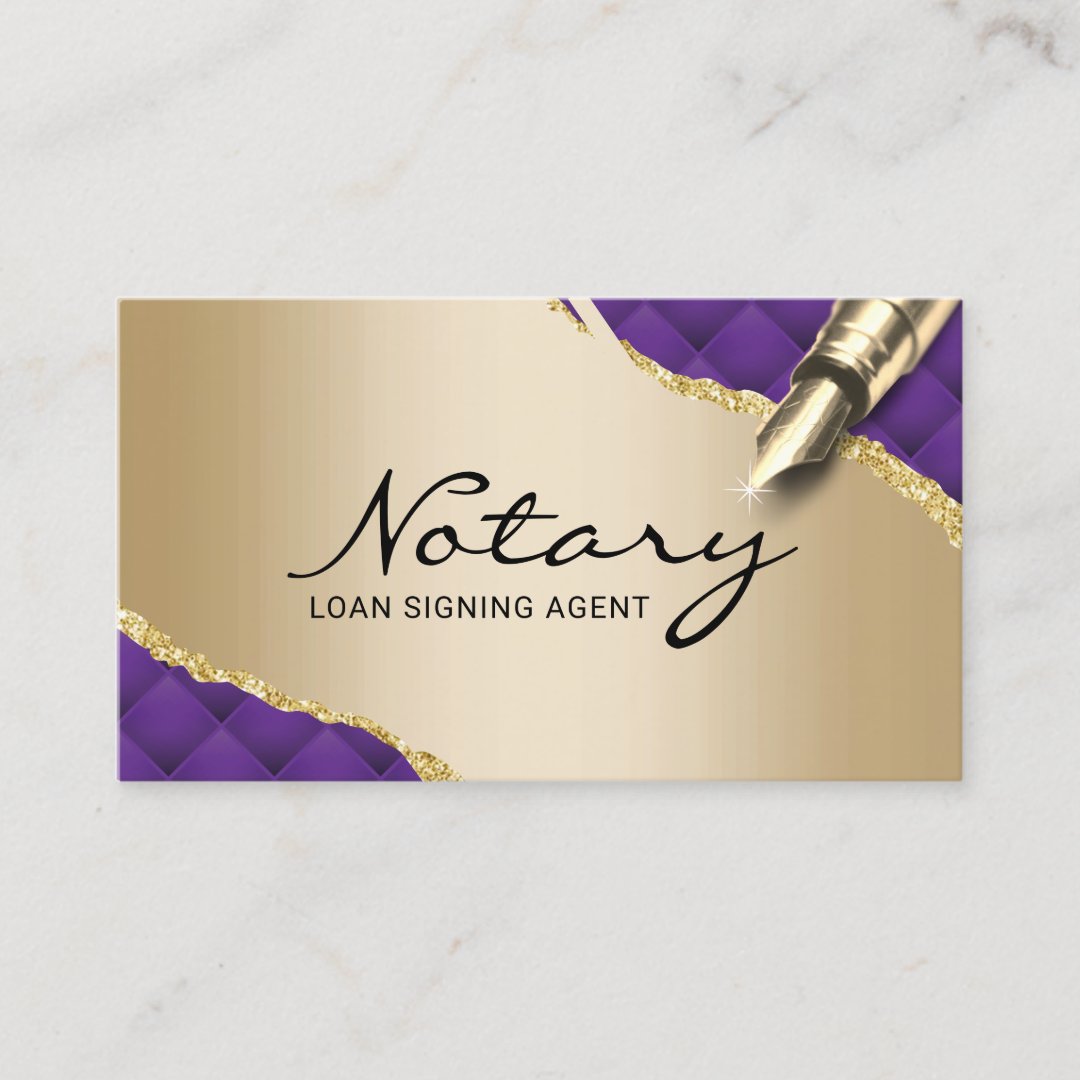 Mobile Notary Signing Agent Modern Purple & Gold Business Card | Zazzle