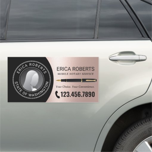 Mobile Notary Signing Agent Modern Rose Gold Photo Car Magnet | Zazzle