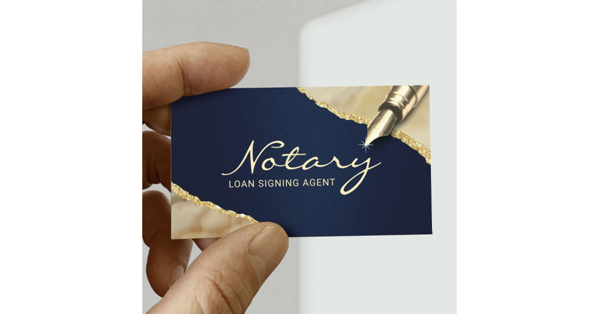 Mobile Notary Signing Agent Navy & Gold Agate Business Card | Zazzle