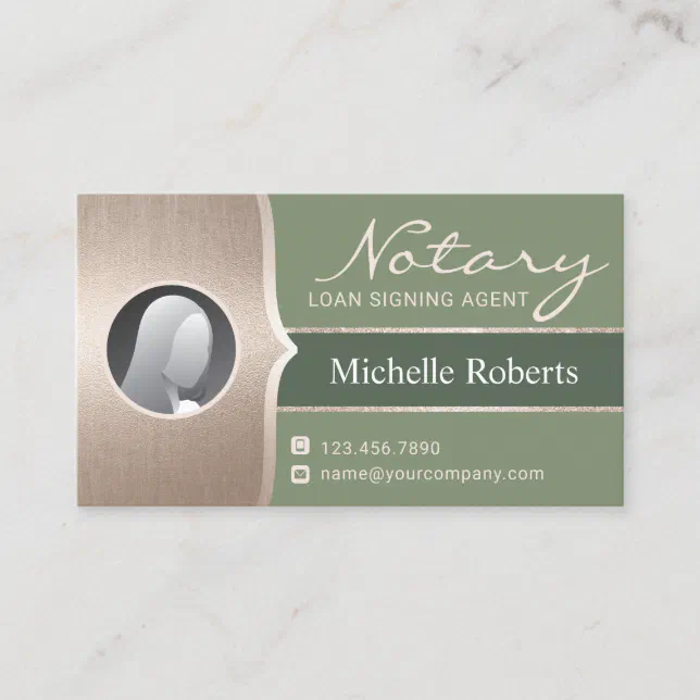 Mobile Notary Signing Agent Sage Green & Gold Business Card | Zazzle