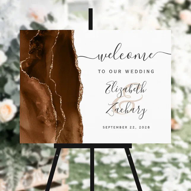 Mocha Brown Gold Agate Wedding Welcome Foam Board | Zazzle
