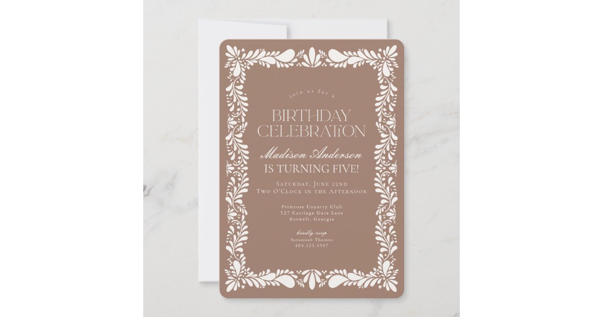 Mocha Brown Talavera Tile Fiesta Birthday Party Invitation | Zazzle