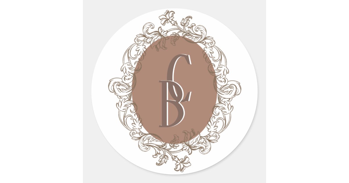 Mocha Chocolate Mousse Rococo Wedding Monogram Classic Round Sticker ...