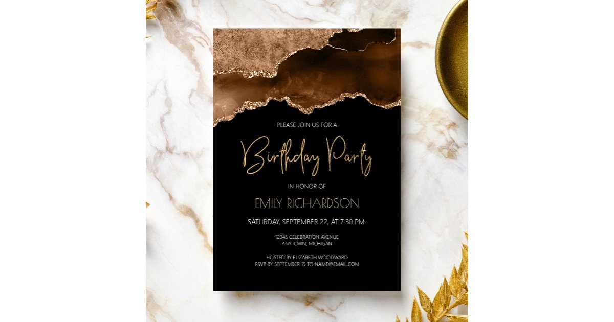 Mocha Gold Agate Geode Any Year Birthday Invitation | Zazzle
