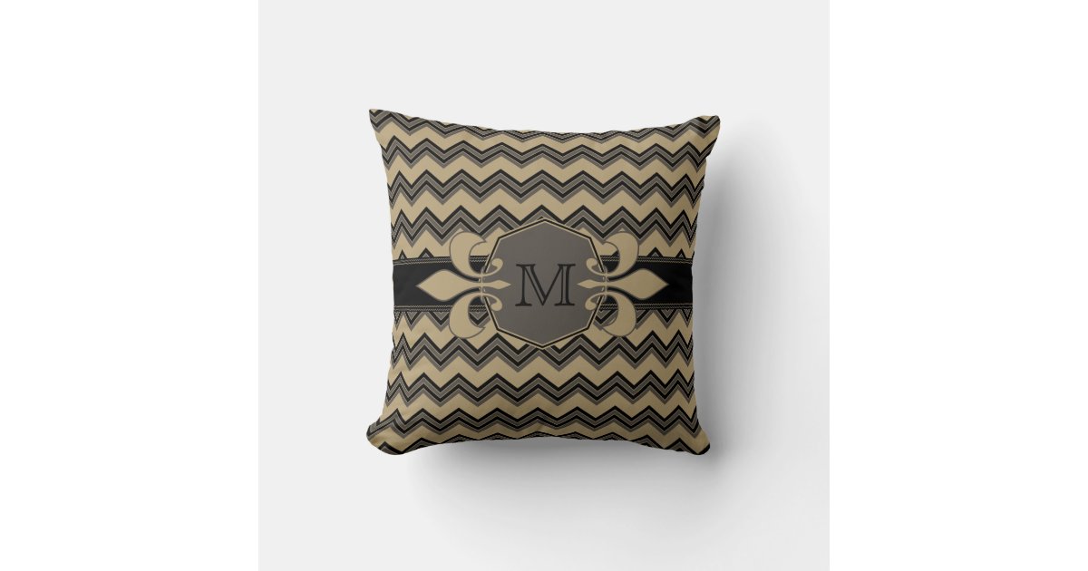 Mocha Latte Chevron Pattern Monogram Pillow | Zazzle