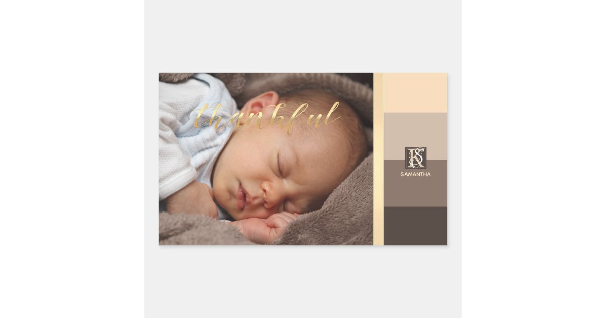 Mocha Latte Color Palette Stripes Photo Monogram Rectangular Sticker ...