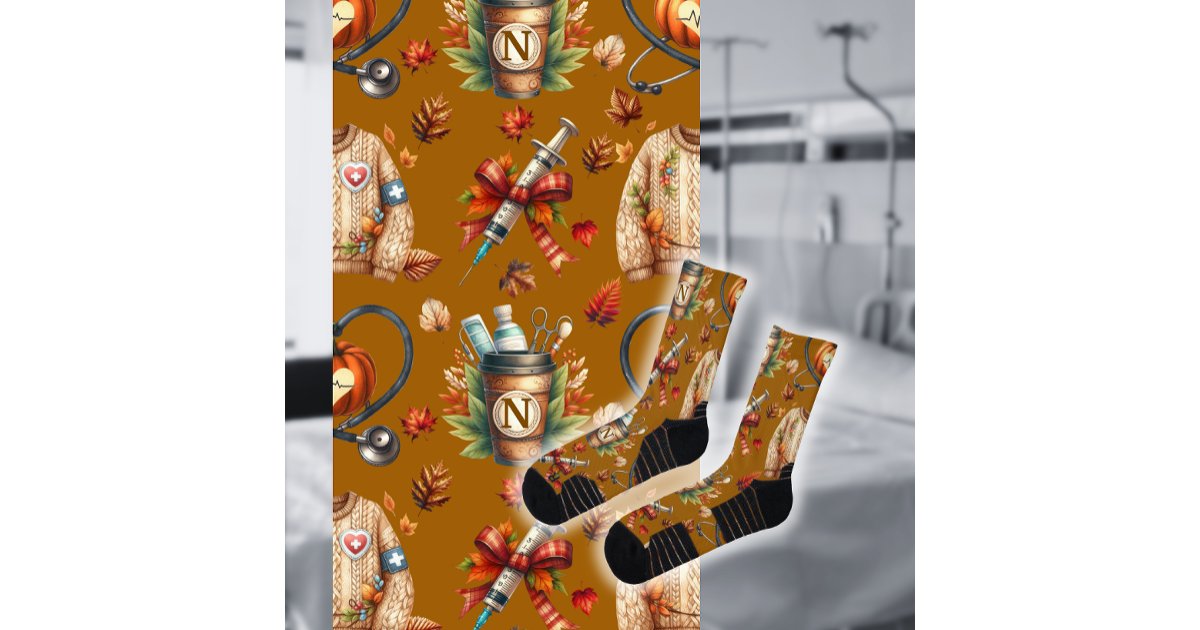 Mocha Monogram Nurse Autumn Essentials Crew Socks | Zazzle